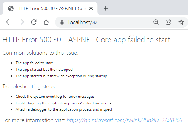 Troubleshooting http error 500.30 - asp.net core app failed to start in ...
