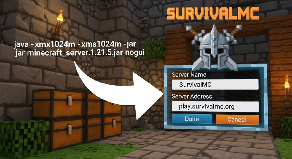 java -xmx1024m -xms1024m -jar minecraft_server.1.21.5.jar nogui | AxeeTech