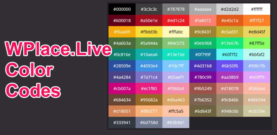 Wplace.live Color Codes, All 68 Color Palette (40 Free + 28 Paid Colors ...