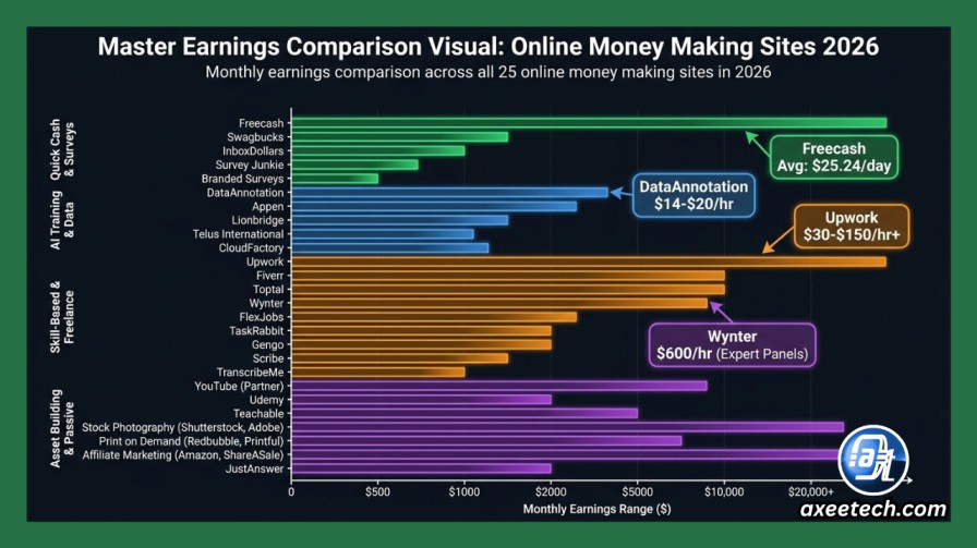 Online Money Making Sites: 25 Best in June 2026 | AxeeTech
